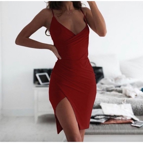 ASOS | Dresses | Nwt Sexy Red High Slit Cocktail Slip Dress | Poshmark